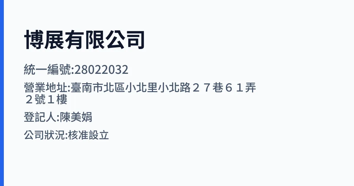 博展有限公司 - 統編 28022032(臺南市) 公司登記資料與營業項目詳細圖表