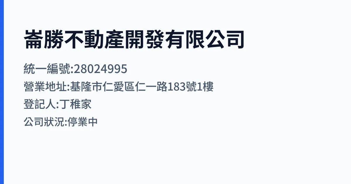 崙勝不動產開發有限公司 - 統編 28024995(基隆市) 公司登記資料與營業項目詳細圖表