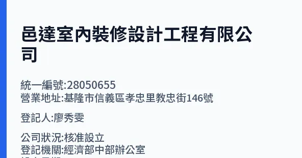 邑達室內裝修設計工程有限公司的照片-統編 28050655(基隆市) 公司登記資料與營業項目詳細圖表