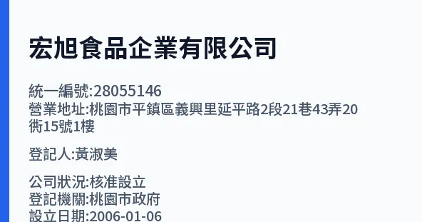 宏旭食品企業有限公司的照片-統編 28055146(桃園市) 公司登記資料與營業項目詳細圖表