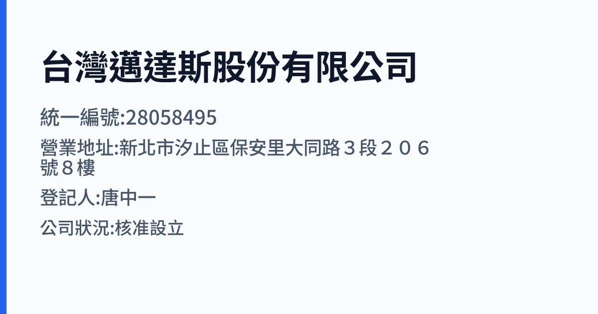 台灣邁達斯股份有限公司 - 統編 28058495(新北市) 公司登記資料與營業項目詳細圖表