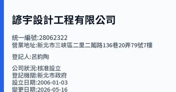 諺宇設計工程有限公司的照片-統編 28062322(新北市) 公司登記資料與營業項目詳細圖表