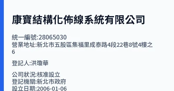 康寶結構化佈線系統有限公司的照片-統編 28065030(新北市) 公司登記資料與營業項目詳細圖表