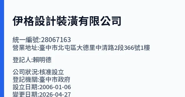 伊格設計裝潢有限公司的照片-統編 28067163(臺中市) 公司登記資料與營業項目詳細圖表