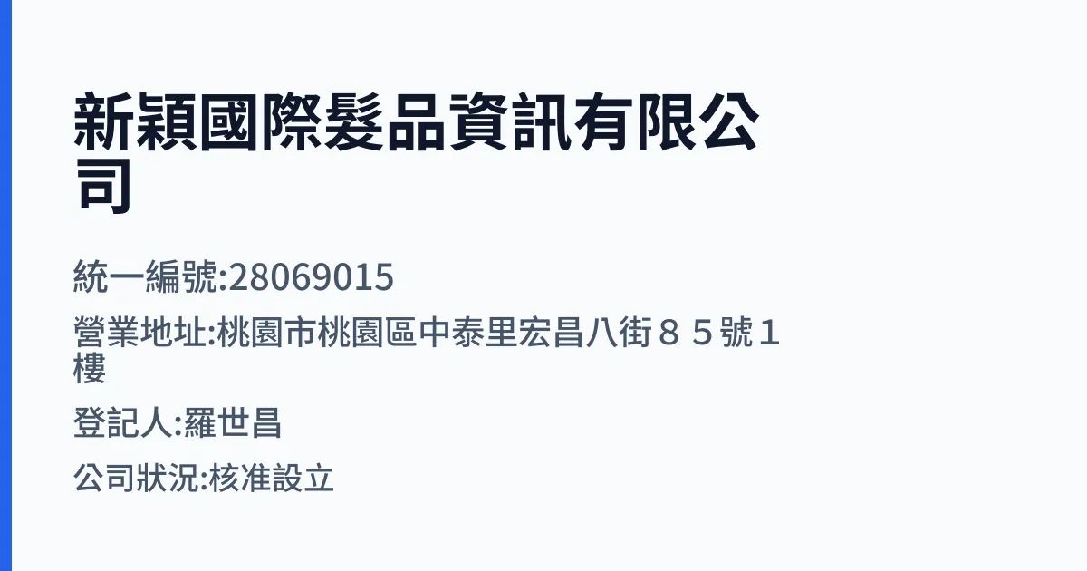 新穎國際髮品資訊有限公司 - 統編 28069015（桃園市） 公司登記資料與營業項目詳細圖表