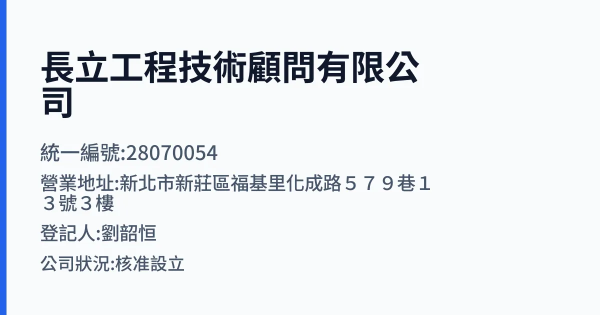 長立工程技術顧問有限公司 - 統編 28070054(新北市) 公司登記資料與營業項目詳細圖表