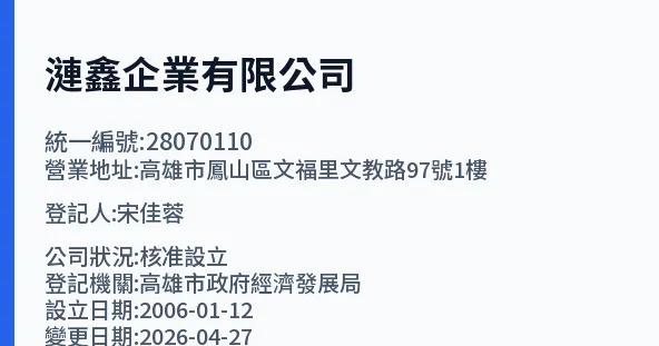漣鑫企業有限公司的照片-統編 28070110(高雄市) 公司登記資料與營業項目詳細圖表