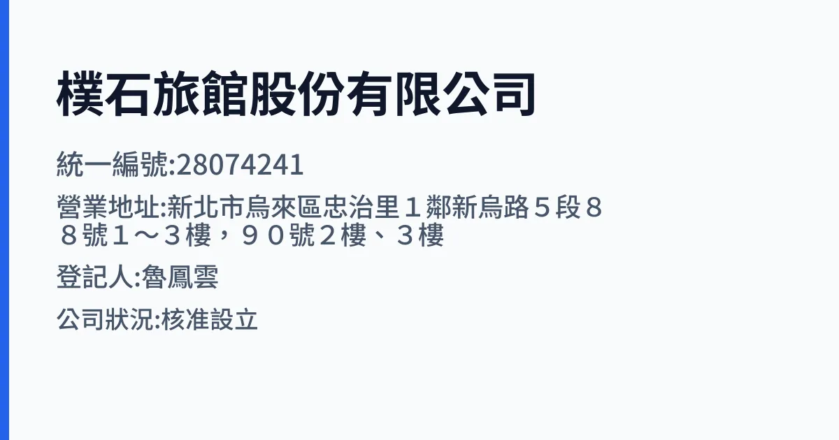 樸石旅館股份有限公司 - 統編 28074241(新北市) 公司登記資料與營業項目詳細圖表