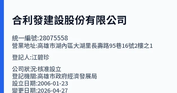 合利發建設股份有限公司的照片-統編 28075558(高雄市) 公司登記資料與營業項目詳細圖表