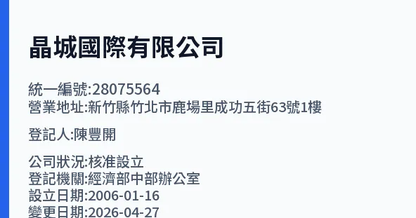 晶城國際有限公司的照片-統編 28075564(新竹縣) 公司登記資料與營業項目詳細圖表