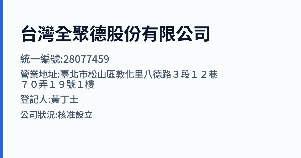 台灣全聚德股份有限公司 - 統編 28077459(臺北市) 公司登記資料與營業項目詳細圖表