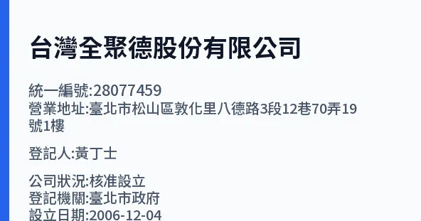 台灣全聚德股份有限公司的照片-統編 28077459(臺北市) 公司登記資料與營業項目詳細圖表