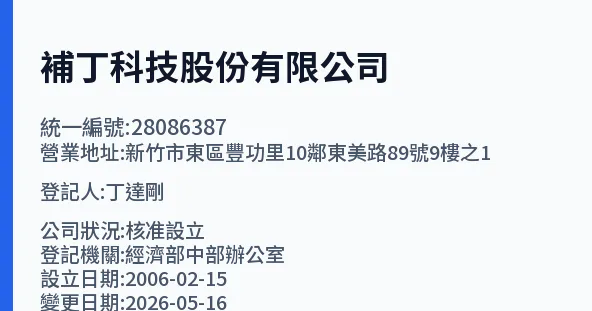 補丁科技股份有限公司的照片-統編 28086387(新竹市) 公司登記資料與營業項目詳細圖表