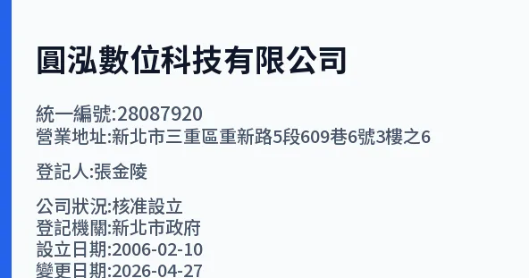圓泓數位科技有限公司的照片-統編 28087920(新北市) 公司登記資料與營業項目詳細圖表
