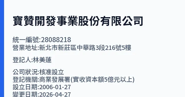 寶贊開發事業股份有限公司的照片-統編 28088218(新北市) 公司登記資料與營業項目詳細圖表