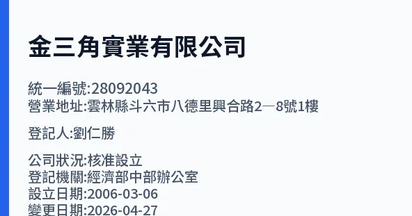 金三角實業有限公司的照片-統編 28092043(雲林縣) 公司登記資料與營業項目詳細圖表