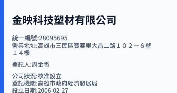 金映科技塑材有限公司的照片-統編 28095695(高雄市) 公司登記資料與營業項目詳細圖表