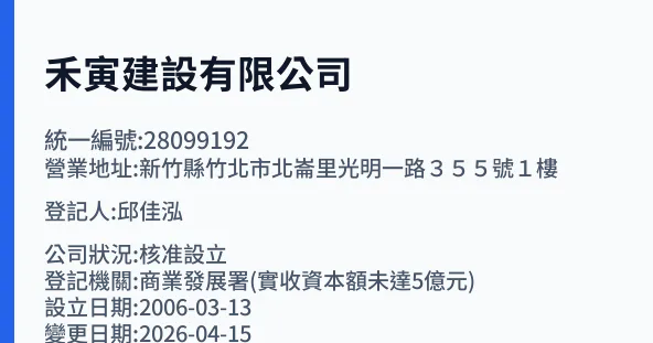 禾寅建設有限公司的照片-統編 28099192(新竹縣) 公司登記資料與營業項目詳細圖表