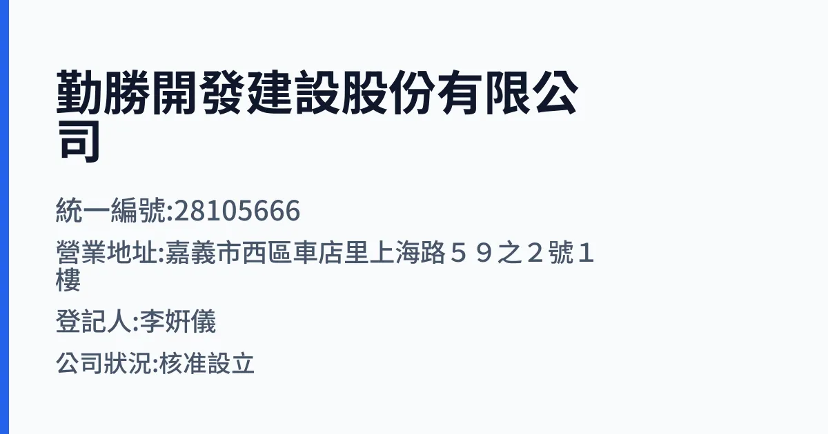 勤勝開發建設股份有限公司 - 統編 28105666(嘉義市) 公司登記資料與營業項目詳細圖表