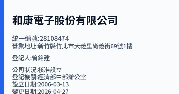 和康電子股份有限公司的照片-統編 28108474(新竹縣) 公司登記資料與營業項目詳細圖表