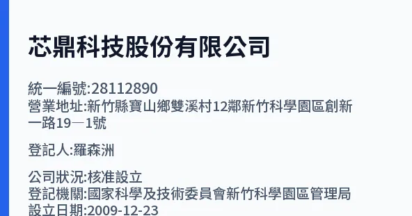 芯鼎科技股份有限公司的照片-統編 28112890(新竹縣) 公司登記資料與營業項目詳細圖表