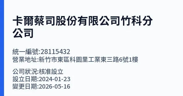 卡爾蔡司股份有限公司竹科分公司的照片-統編 28115432(新竹市) 公司登記資料與營業項目詳細圖表