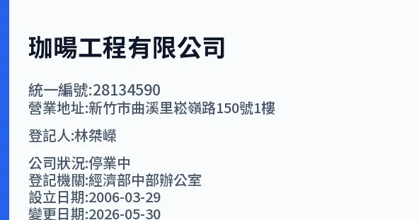 珈暘工程有限公司的照片-統編 28134590(新竹縣) 公司登記資料與營業項目詳細圖表