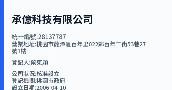 承億科技有限公司的照片-統編 28137787(桃園市) 公司登記資料與營業項目詳細圖表