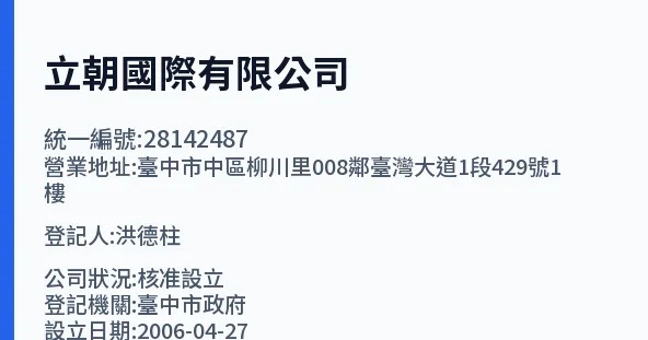 立朝國際有限公司的照片-統編 28142487(臺中市) 公司登記資料與營業項目詳細圖表