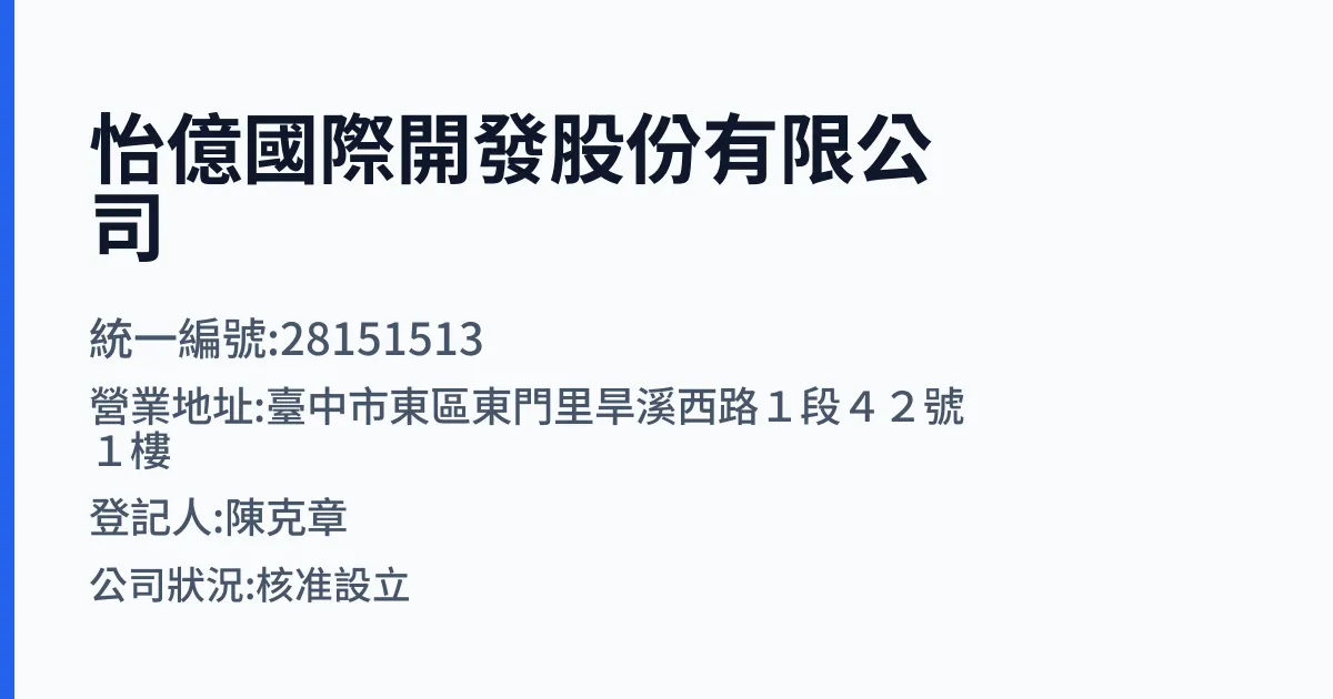 怡億國際開發股份有限公司 - 統編 28151513(臺中市) 公司登記資料與營業項目詳細圖表
