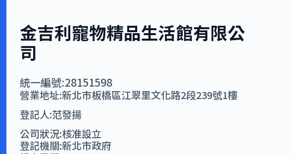 金吉利寵物精品生活館有限公司的照片-統編 28151598(新北市) 公司登記資料與營業項目詳細圖表