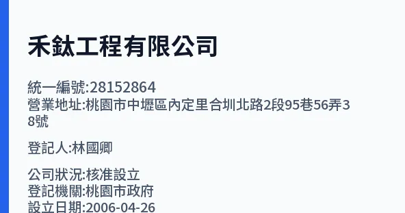 禾鈦工程有限公司的照片-統編 28152864(桃園市) 公司登記資料與營業項目詳細圖表
