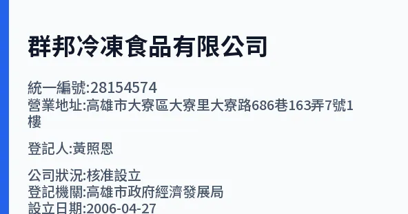 群邦冷凍食品有限公司的照片-統編 28154574(高雄市) 公司登記資料與營業項目詳細圖表