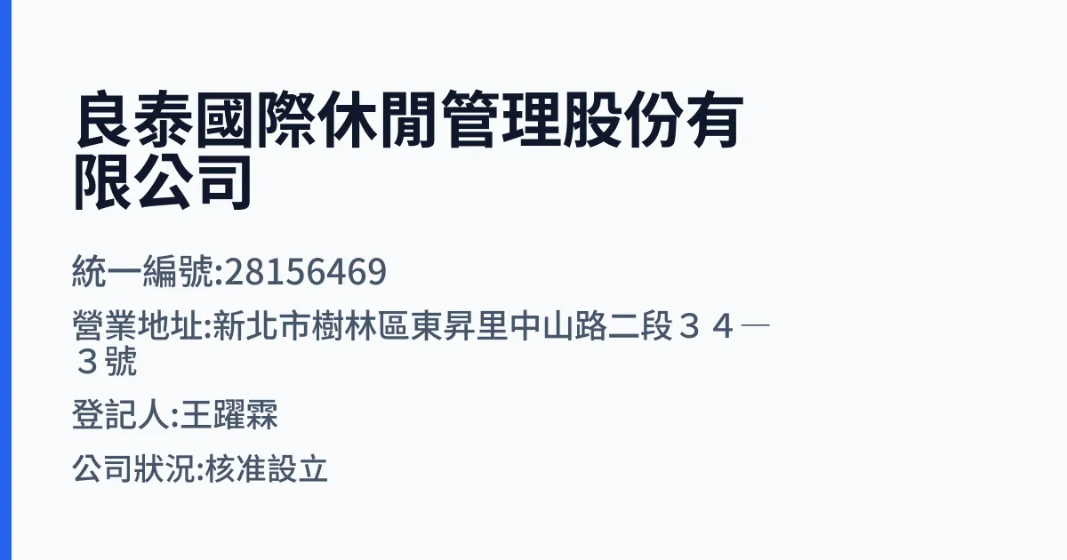 良泰國際休閒管理股份有限公司 - 統編 28156469(新北市) 公司登記資料與營業項目詳細圖表