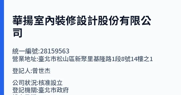 華揚室內裝修設計股份有限公司的照片-統編 28159563(臺北市) 公司登記資料與營業項目詳細圖表