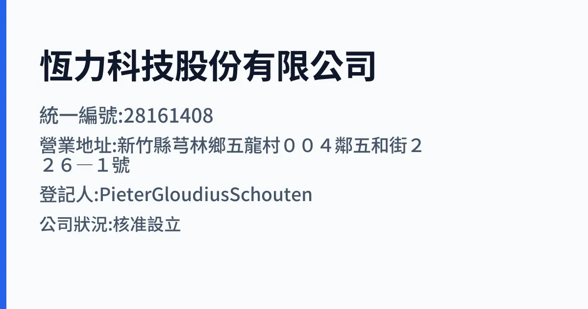 恆力科技股份有限公司 - 統編 28161408(新竹縣) 公司登記資料與營業項目詳細圖表