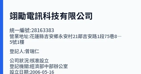 翊勵電訊科技有限公司的照片-統編 28163383(花蓮縣) 公司登記資料與營業項目詳細圖表