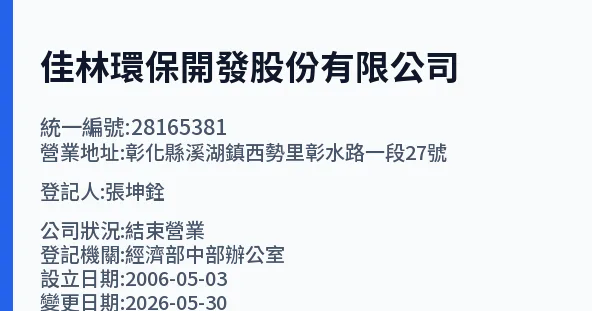 佳林環保開發股份有限公司的照片-統編 28165381(彰化縣) 公司登記資料與營業項目詳細圖表