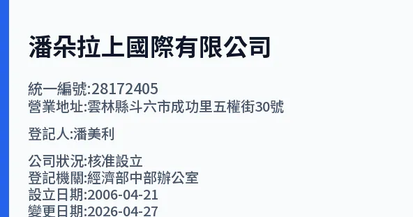 潘朵拉上國際有限公司的照片-統編 28172405(雲林縣) 公司登記資料與營業項目詳細圖表