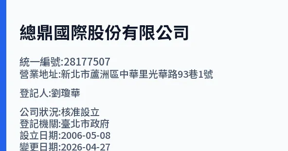 總鼎國際股份有限公司的照片-統編 28177507(新北市) 公司登記資料與營業項目詳細圖表