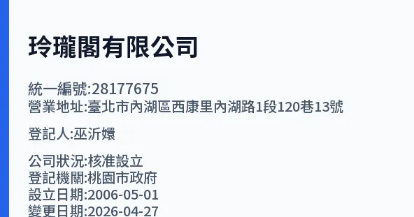 玲瓏閣有限公司的照片-統編 28177675(臺北市) 公司登記資料與營業項目詳細圖表
