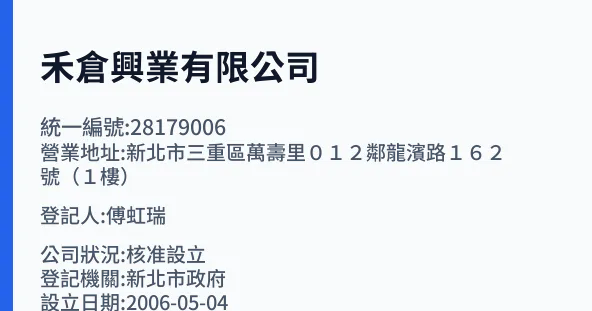 禾倉興業有限公司的照片-統編 28179006(新北市) 公司登記資料與營業項目詳細圖表
