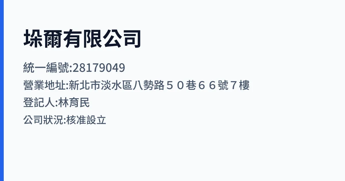 垛爾有限公司 - 統編 28179049(新北市) 公司登記資料與營業項目詳細圖表