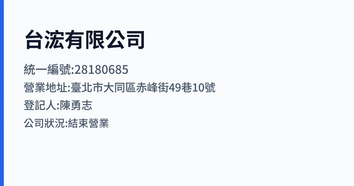 台浤有限公司 - 統編 28180685(臺北市) 公司登記資料與營業項目詳細圖表