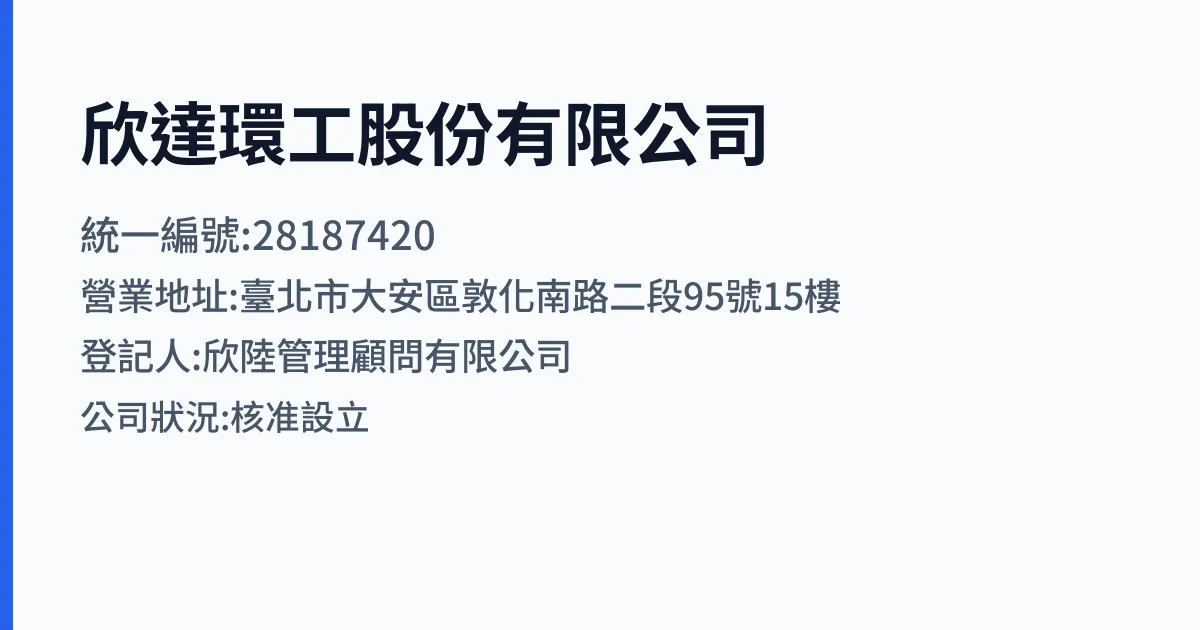 欣達環工股份有限公司 - 統編 28187420(臺北市) 公司登記資料與營業項目詳細圖表