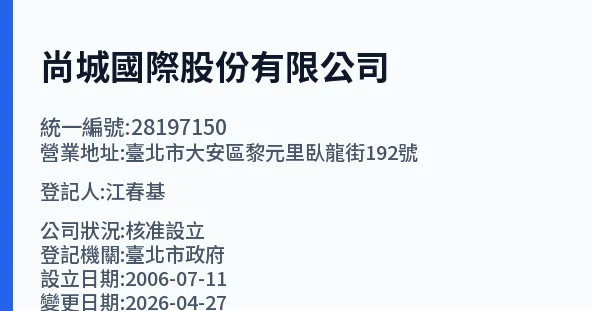尚城國際股份有限公司的照片-統編 28197150(臺北市) 公司登記資料與營業項目詳細圖表