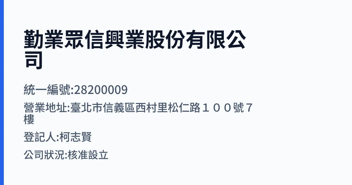 勤業眾信興業股份有限公司 - 統編 28200009(臺北市) 公司登記資料與營業項目詳細圖表