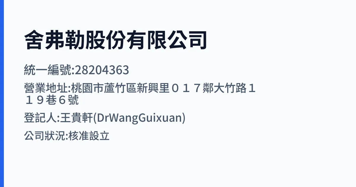 舍弗勒股份有限公司 - 統編 28204363(臺北市) 公司登記資料與營業項目詳細圖表