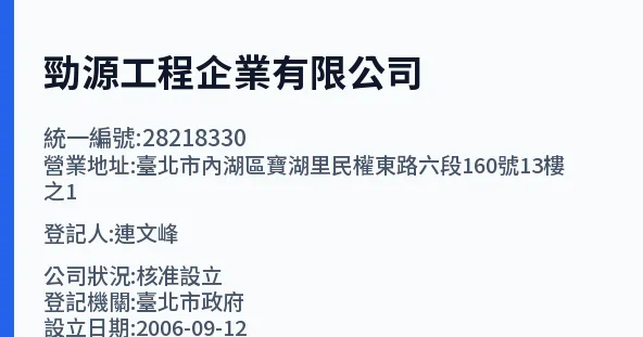 勁源工程企業有限公司的照片-統編 28218330(臺北市) 公司登記資料與營業項目詳細圖表