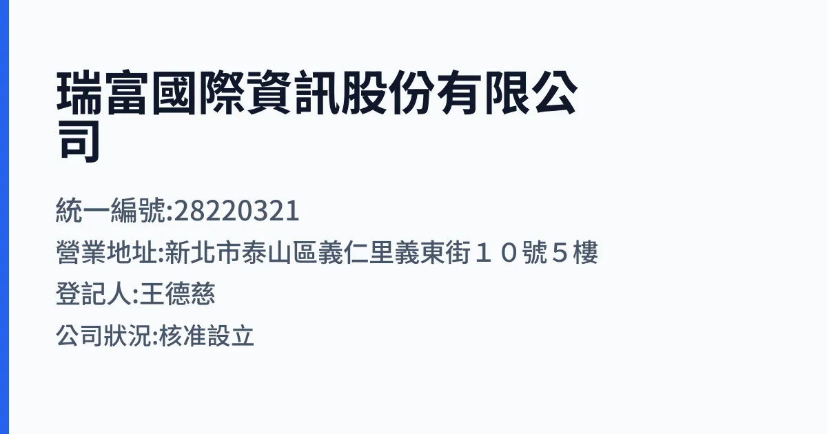 瑞富國際資訊股份有限公司 - 統編 28220321(臺北市) 公司登記資料與營業項目詳細圖表